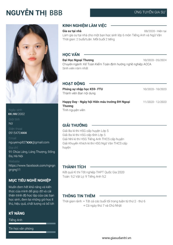 3 Mẫu CV Xin Việc Gia Sư Được Ưu Chuộng Nhất